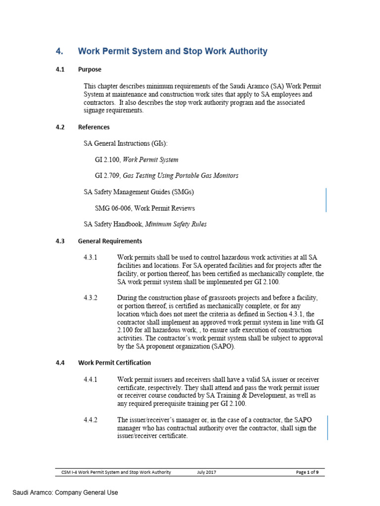 SA Work Permit System - Construction Safety Manual-2025 | PDF | Safety ...