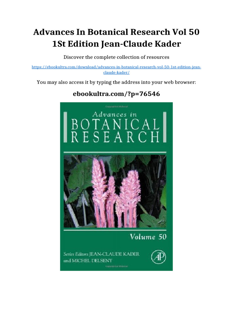 Advances in Botanical Research Vol 50 1st Edition Jean-Claude Kader ...