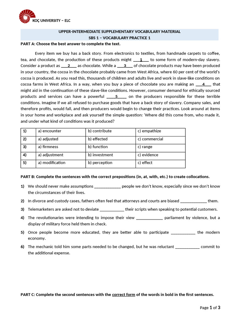 Elementary Vocabulary Practice 1 | PDF | Chocolate | Friendship