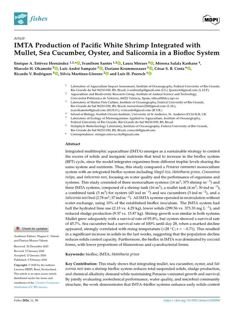 Hernández Et Al 2026 IMTA Production in A BFT System | PDF ...