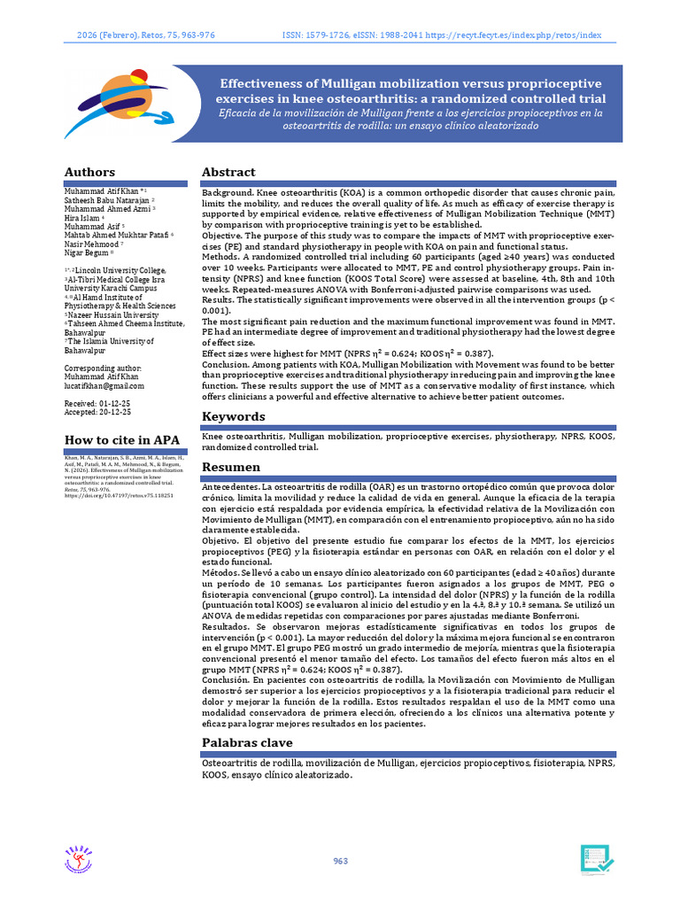 Effectiveness of Mulligan Mobilization Versus Proprioceptive Exercises ...