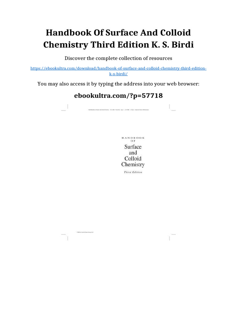 Handbook of Surface and Colloid Chemistry Third Edition K. S. Birdi ...