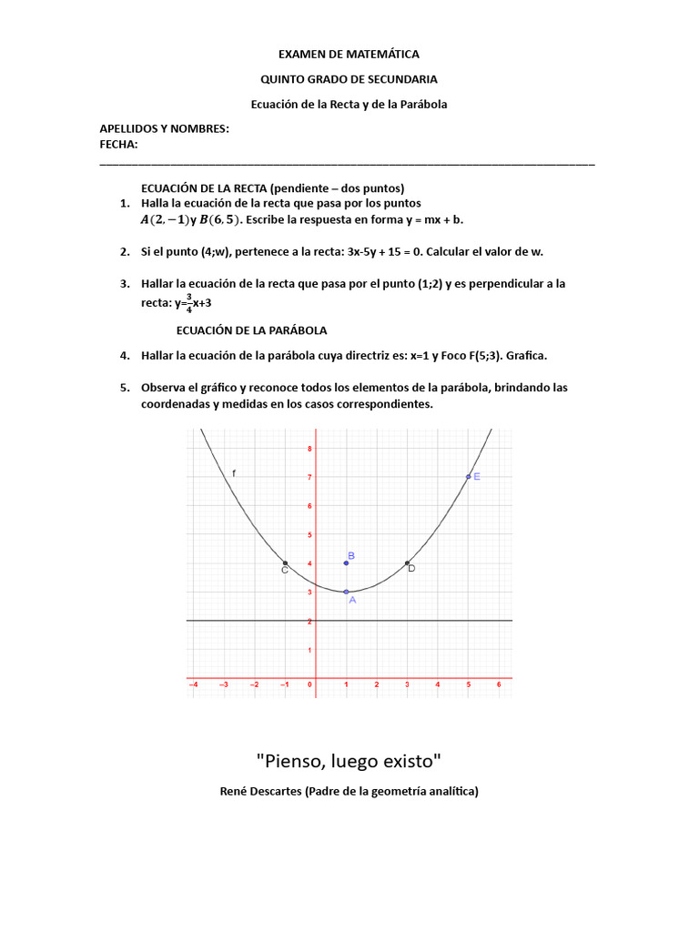 Examen de Matemática Parábola | PDF