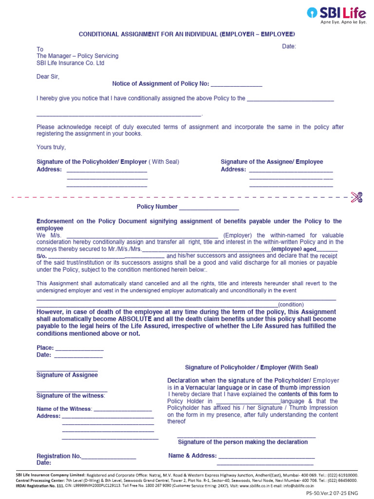 Conditional Assignment Employer Employee Form English | PDF | Private ...