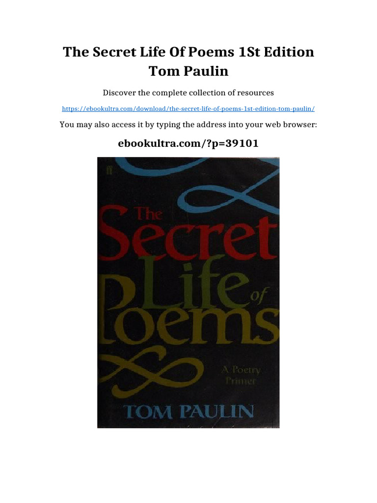 The Secret Life of Poems 1st Edition Tom Paulin Full Chapters Included ...