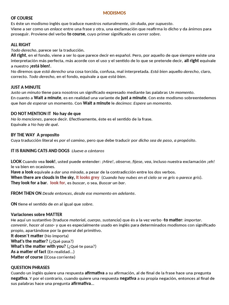 Modismos Idioms | PDF | Lingüística
