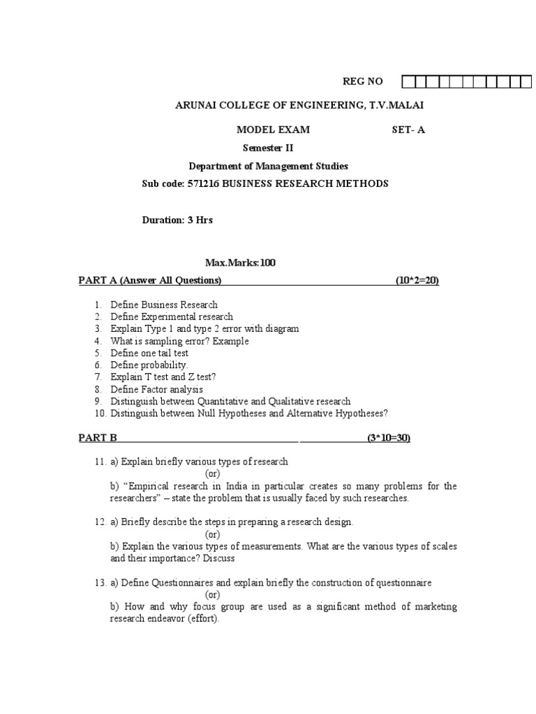 BRM MODEL Question Paper | PDF | Scientific Method | Sampling (Statistics)