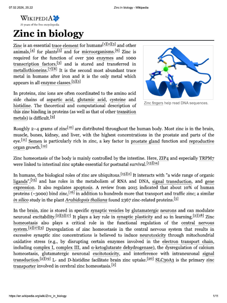 Zinc in Biology | PDF