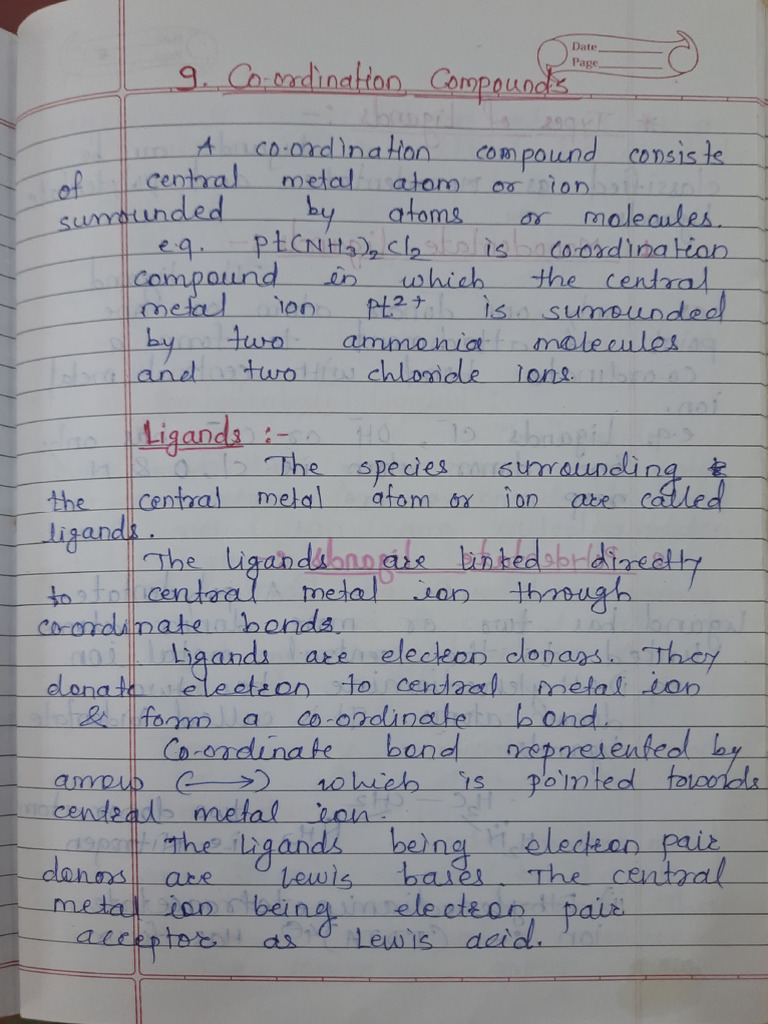 Coordination Compounds Notes HSC Board Class 12th | PDF