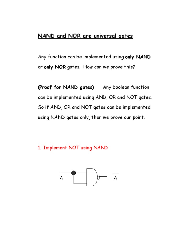 Proving NAND and NOR as Universal Gates | PDF | Computers