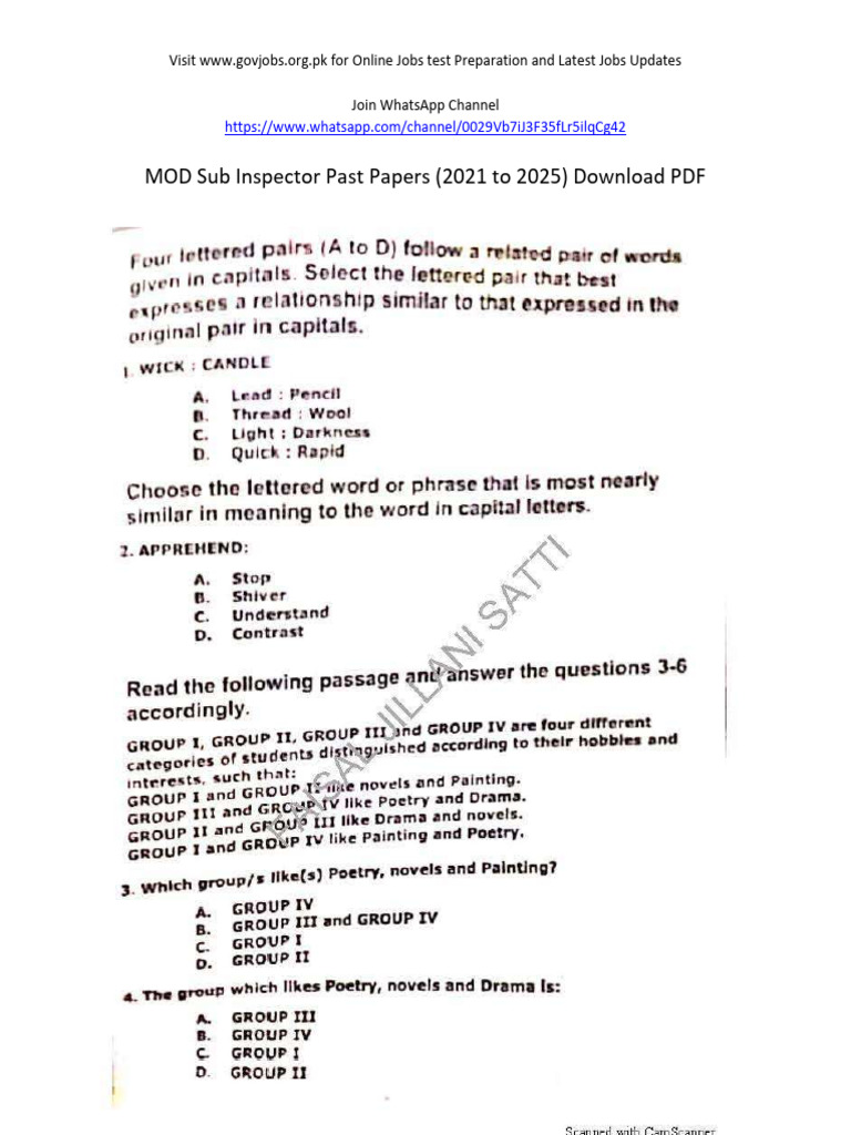 MOD Sub Inspector Past Papers (2021 To 2025) Download PDF | PDF