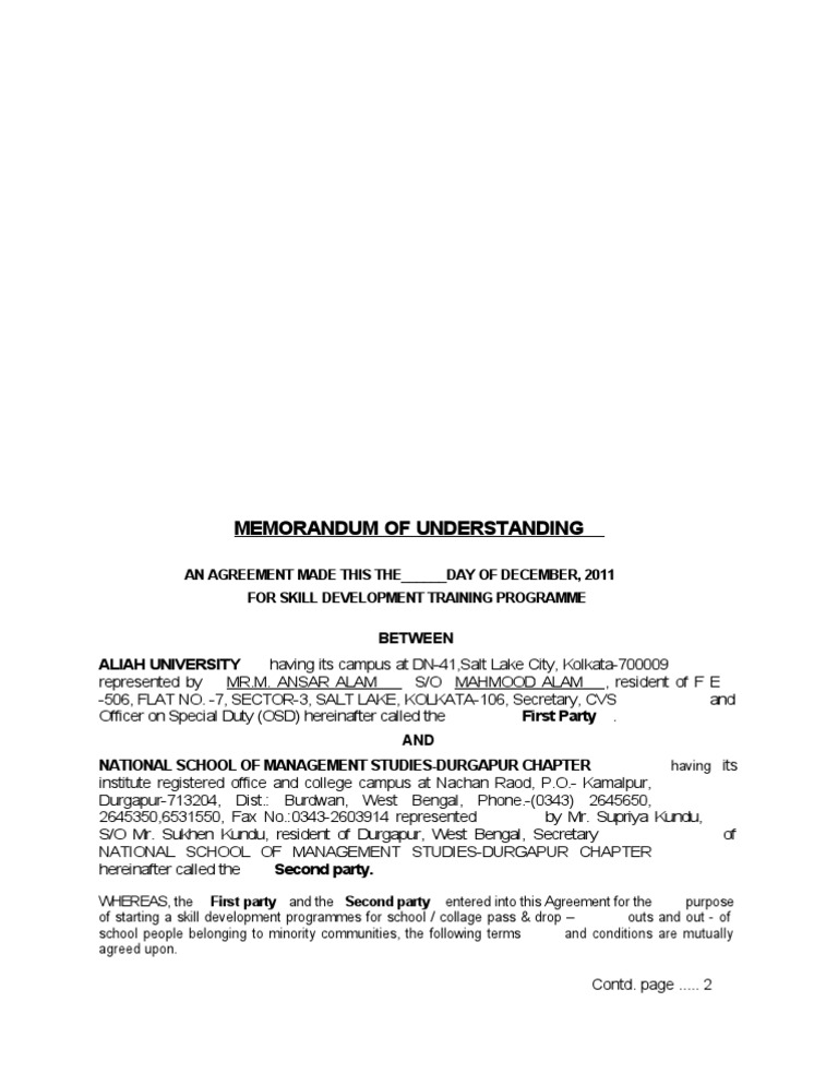 Memorandum of Understanding | PDF