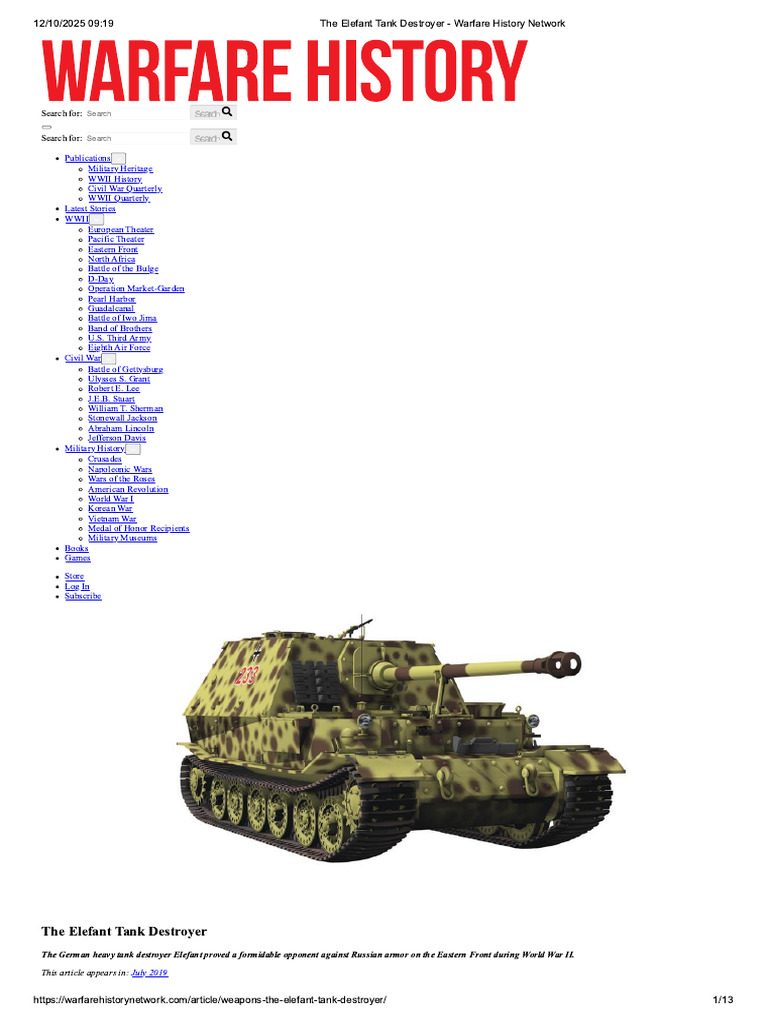 The Elefant Tank Destroyer - Warfare History Network | PDF | Chess ...