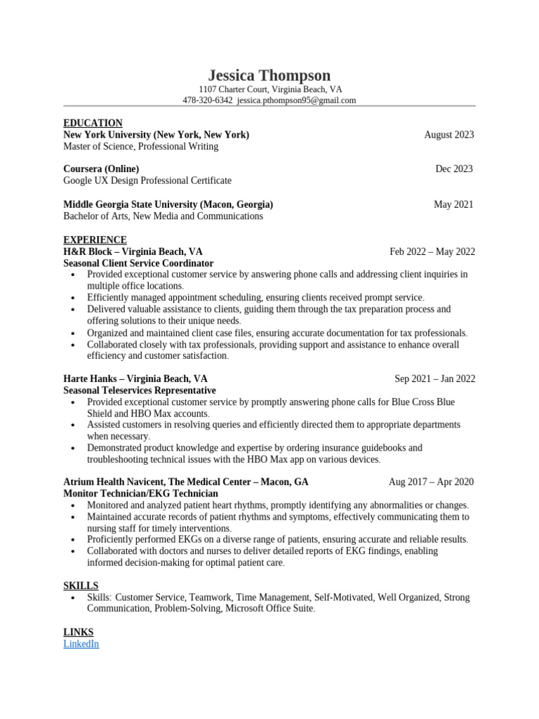 Jessica+Thompson+Additional+Resume | PDF | Health Care