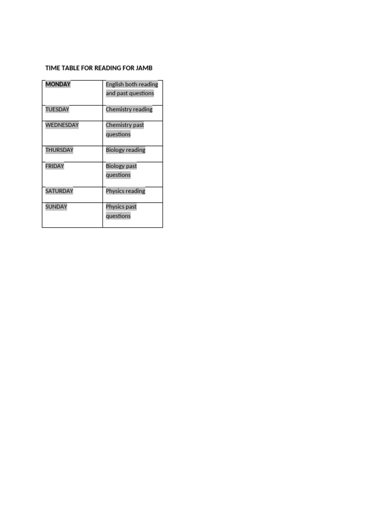 Time Table for-wps Office | PDF