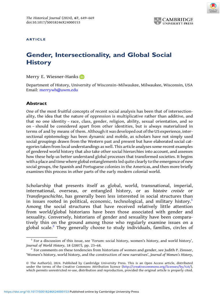 gender-intersectionality-and-global-social-history | PDF | Intersectionality | Feminism