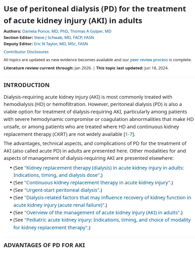 Use of Peritoneal Dialysis (PD) For The Treatment of Acute Kidney ...