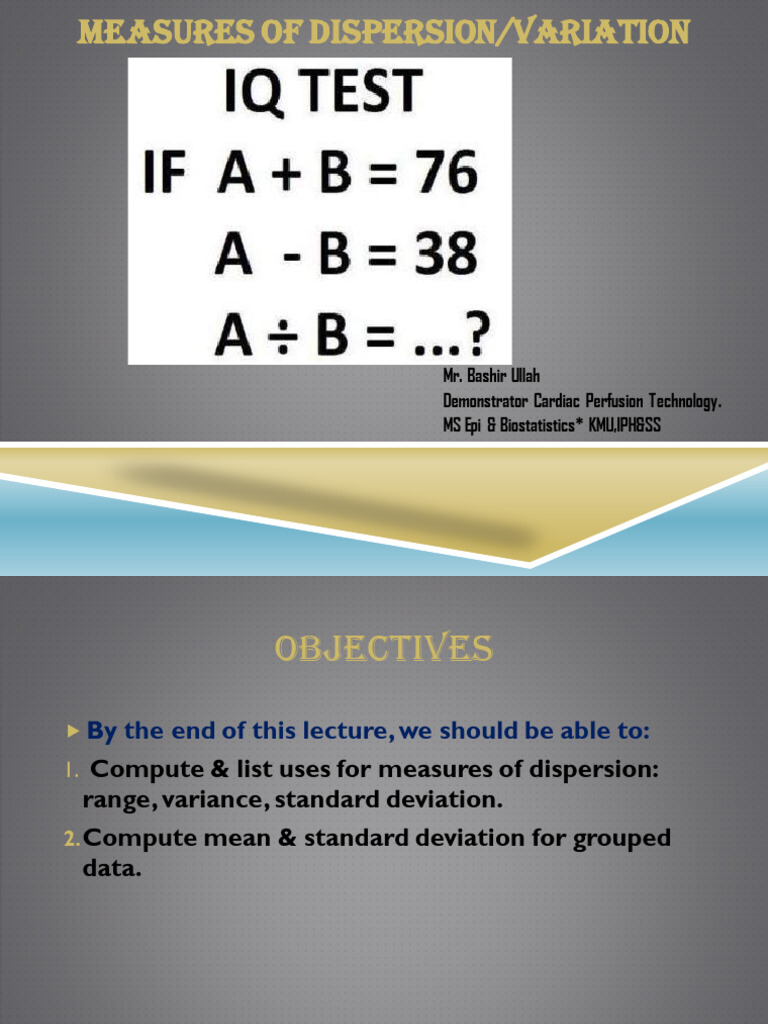 6th Lecture On Measures of Dispersion | PDF | Standard Deviation | Variance