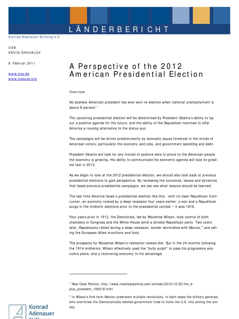 A Perspective of The 2012 American Presidential Election: Länderbericht ...