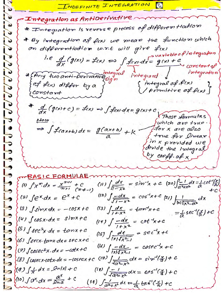 Indefinite Integration - Handwritten Notes | PDF