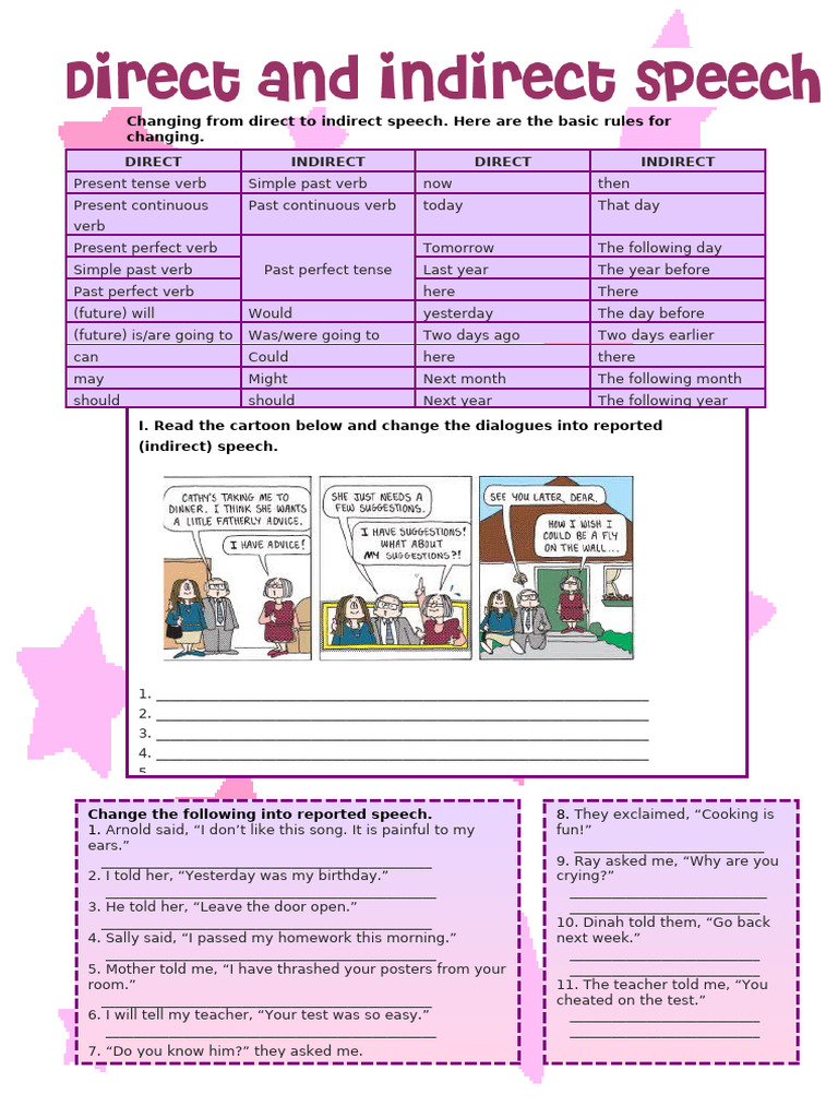 Direct and Indirect Speech 01 - WORKSHEET | PDF | Verb | Chess