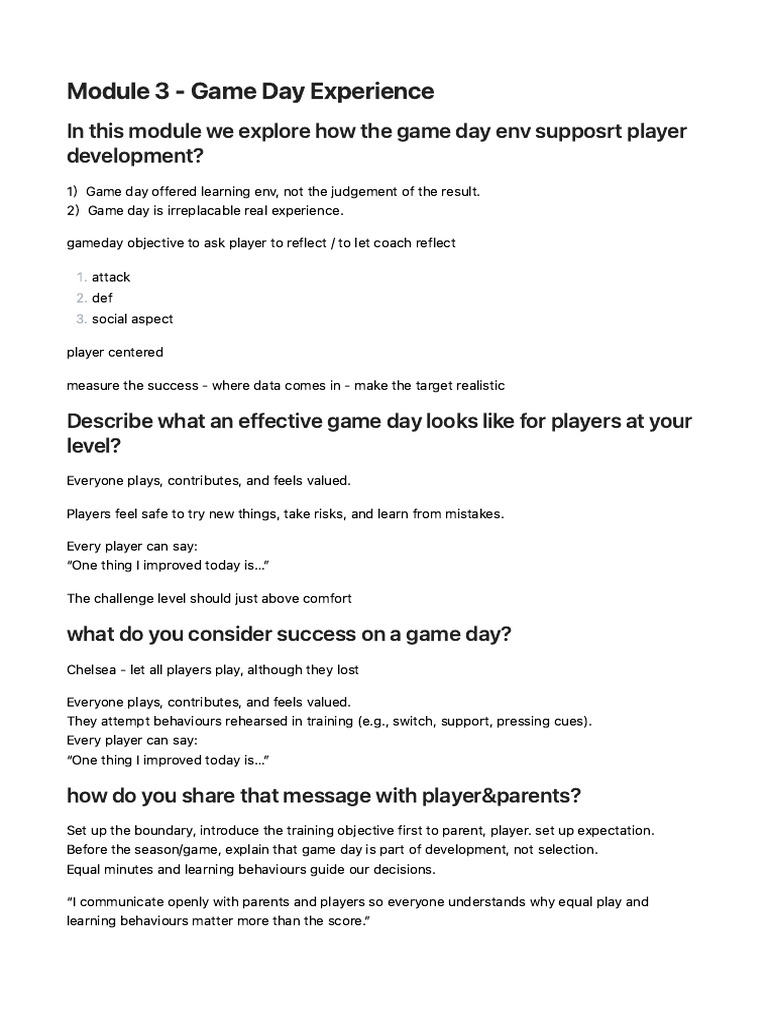 Module 3 - Game Day Experience | PDF