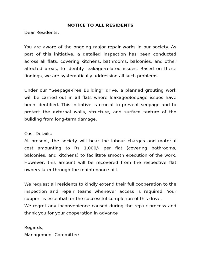 Notice To All Residents | PDF