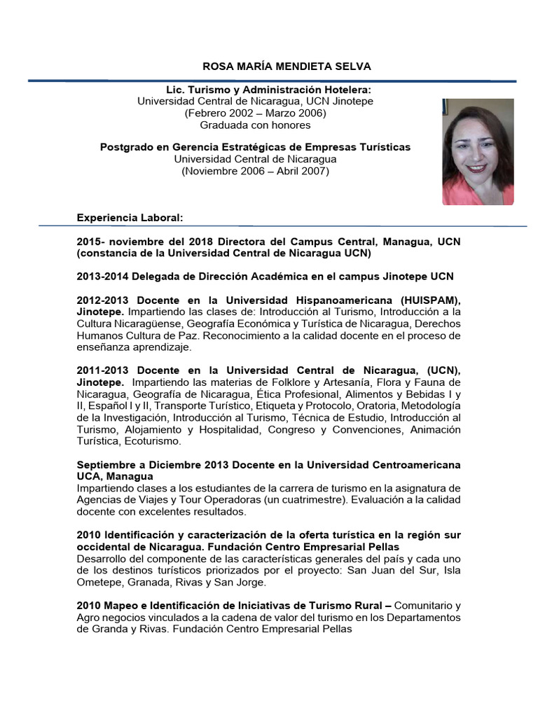 Curriculum Rosa Maria -Ocha 13-01-22_compressed | PDF | Nicaragua | Turismo