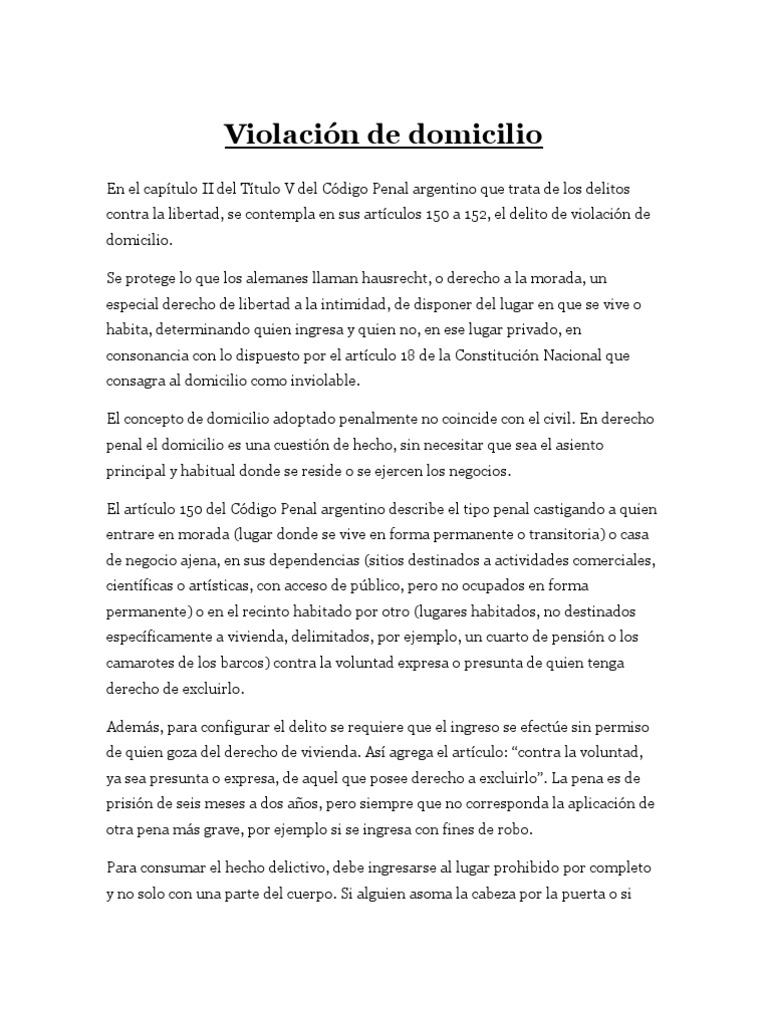 Violación de domicilio | PDF | Violación | Derecho penal
