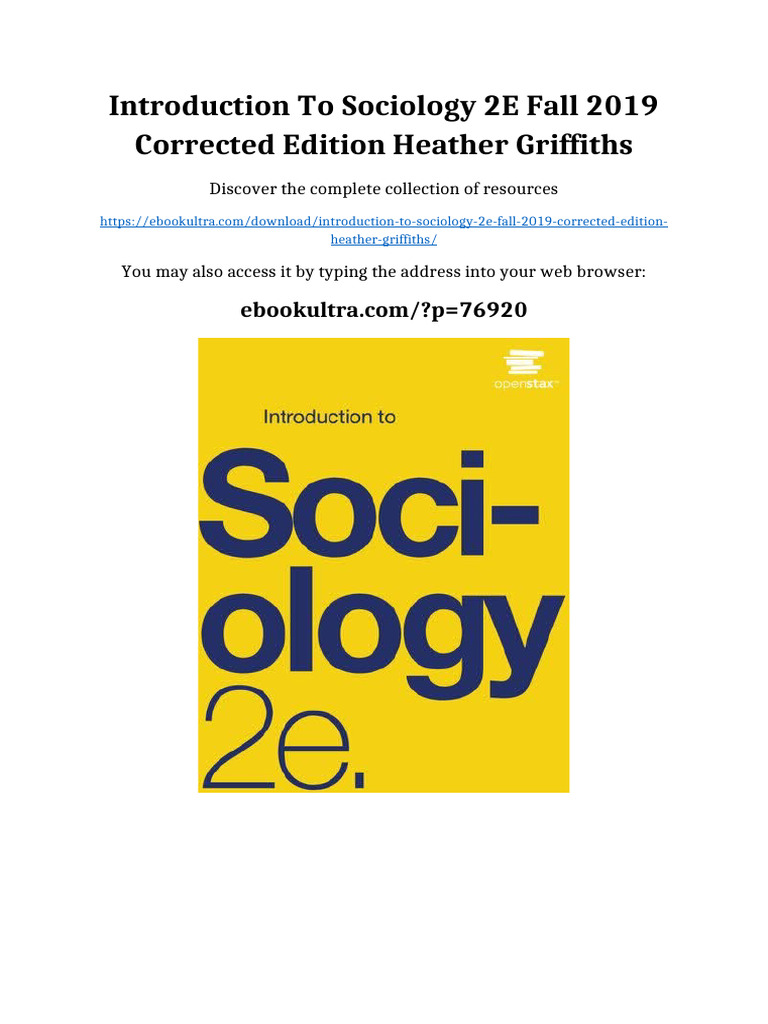 Introduction to Sociology 2e Fall 2019 Corrected Edition Heather ...