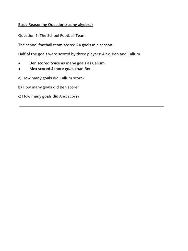 Basic Reasoning Questions (Using Algebra) | PDF