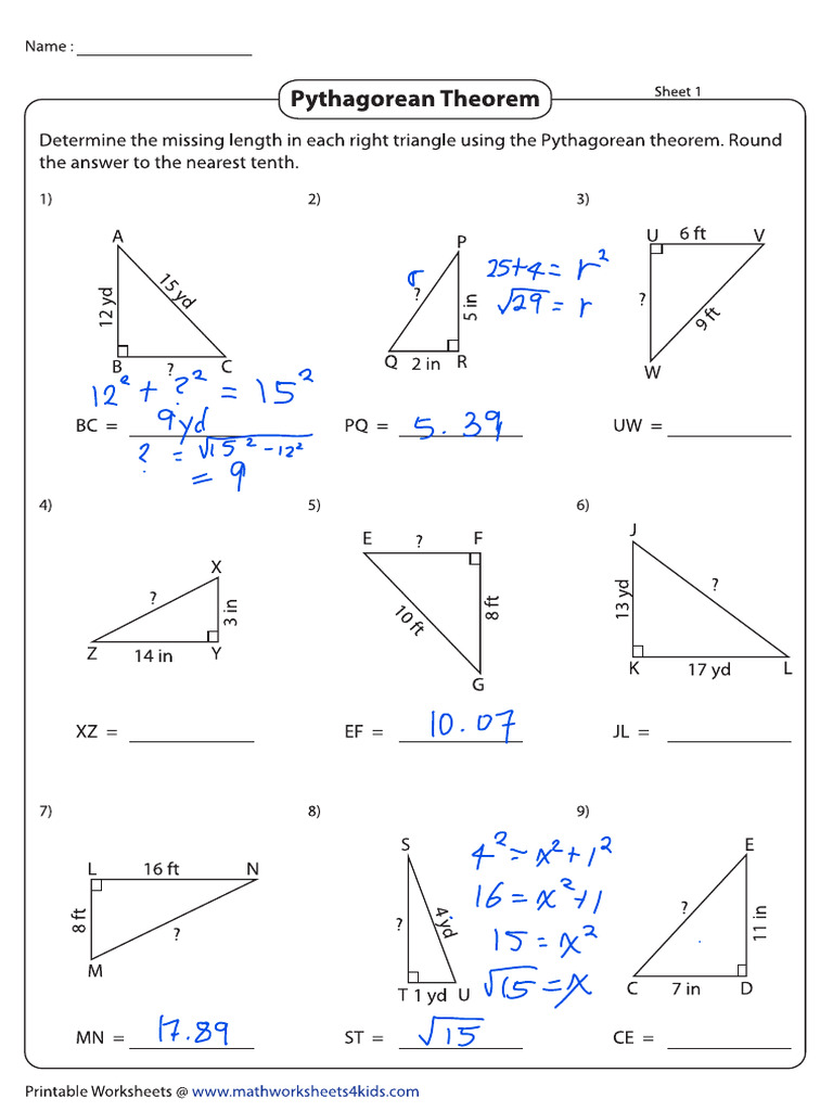 Pythagorean Theorm Practice | PDF