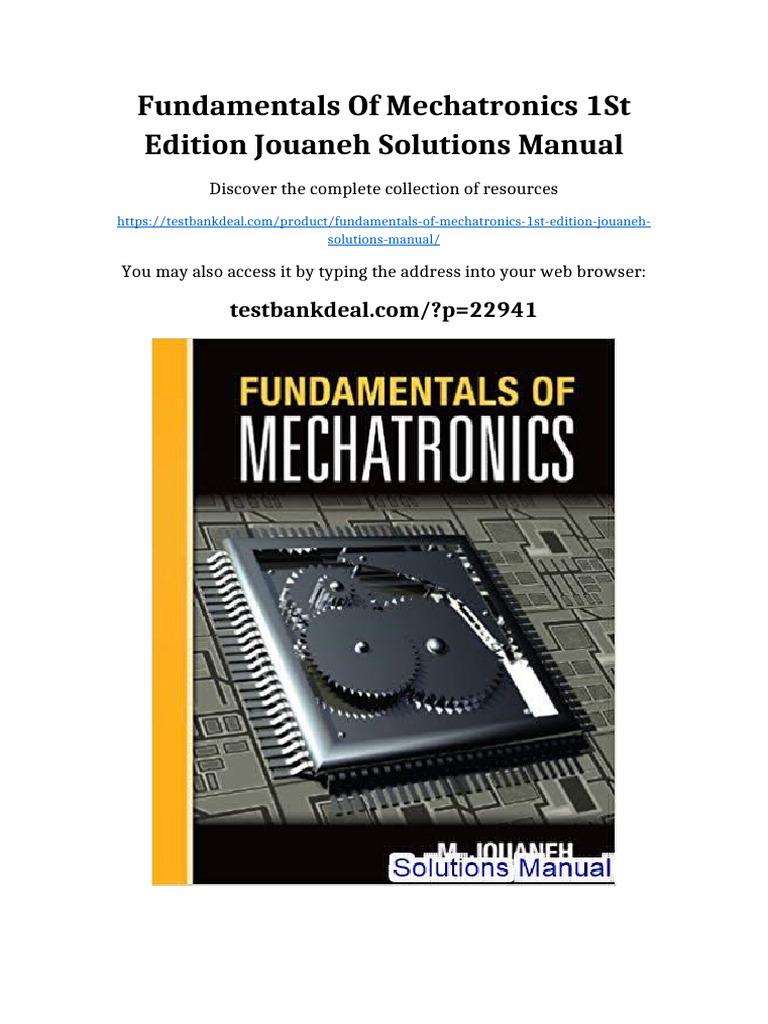 Fundamentals Of Mechatronics 1st Edition Jouaneh Solutions Manual ...