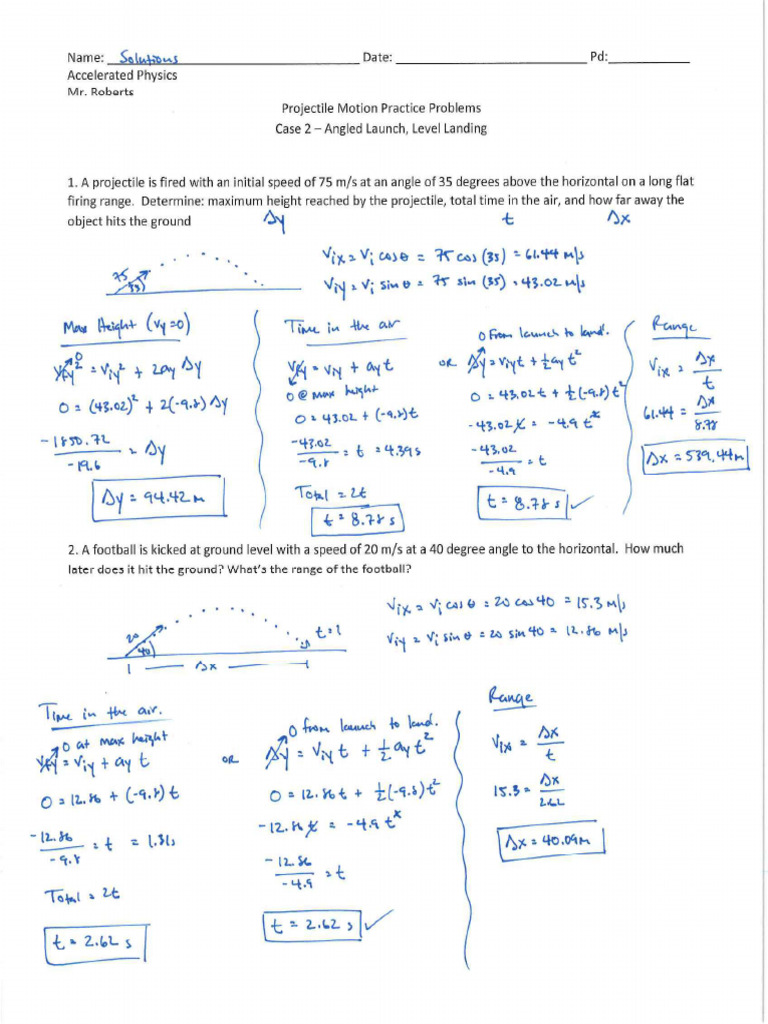Practice Problems For Projectile Motion | PDF