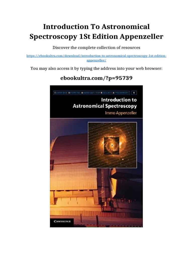 Introduction to Astronomical Spectroscopy 1st Edition Appenzeller full ...