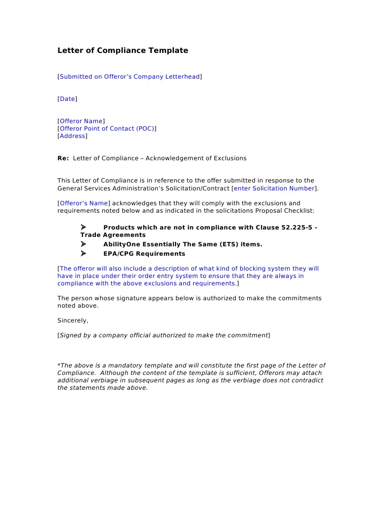 Letter of Compliance Template 3-10 | PDF