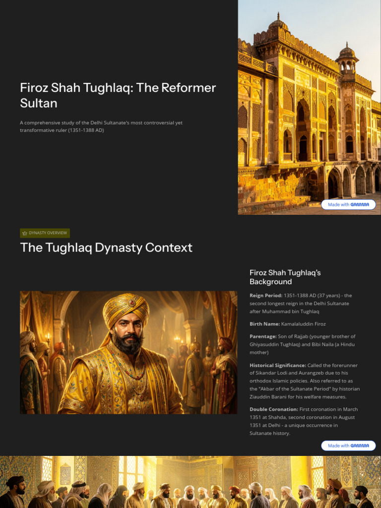 Firoz Shah Tughlaq The Reformer Sultan | PDF