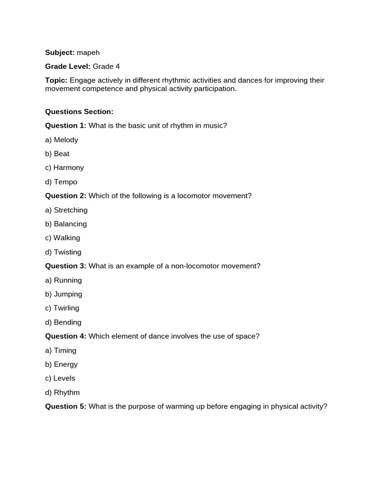 Quiz Mapeh | PDF | Rhythm | Dances