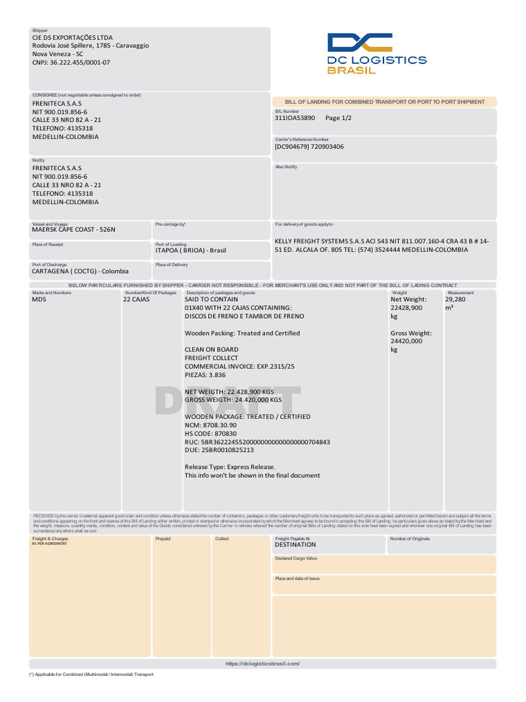 HBL DRAFT | PDF | Bill Of Lading | Cargo