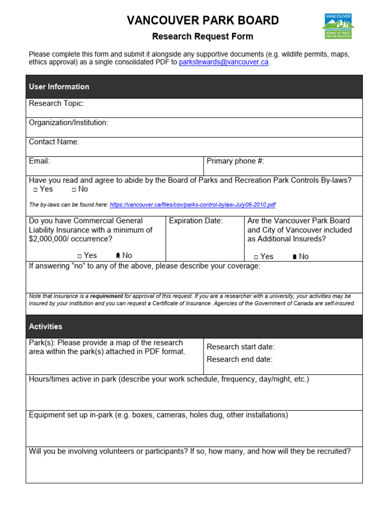 Park Research Request Form | PDF | Data | Computing