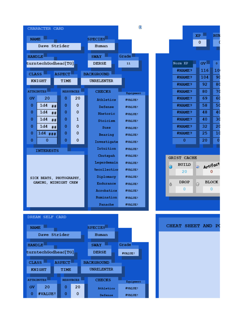 Dave Strider Character Sheet | PDF