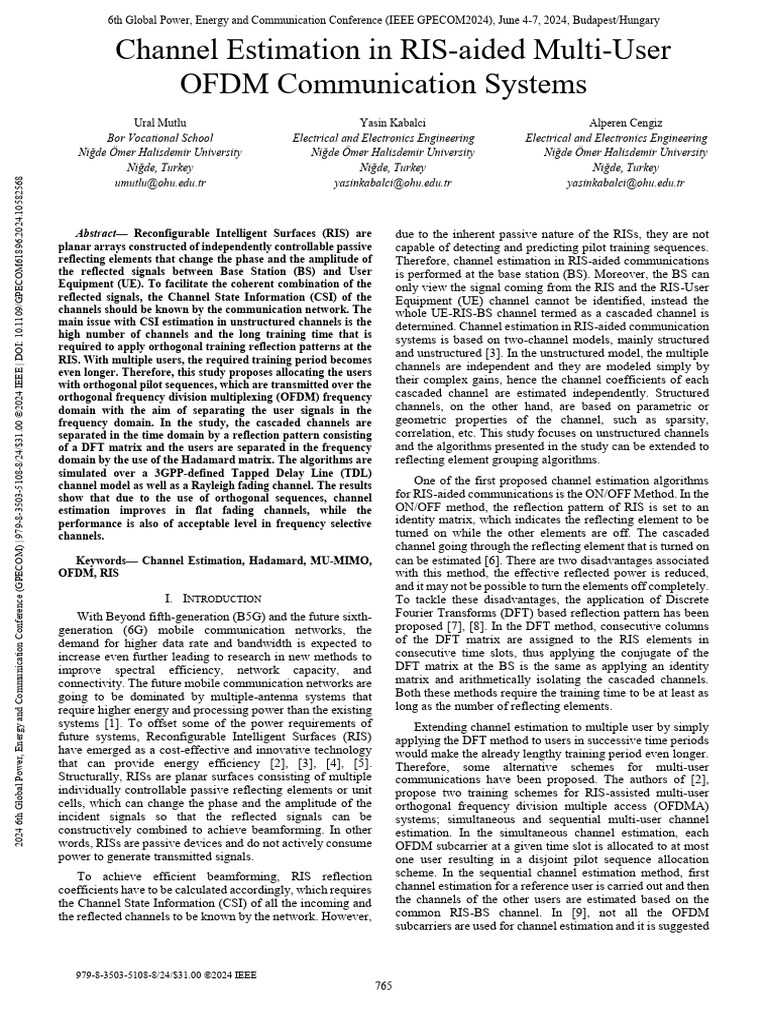Channel Estimation in RIS-Aided Multi-User OFDM Communication Systems ...