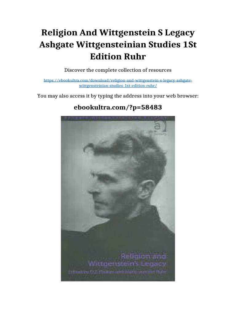 Religion and Wittgenstein s Legacy Ashgate Wittgensteinian Studies 1st ...