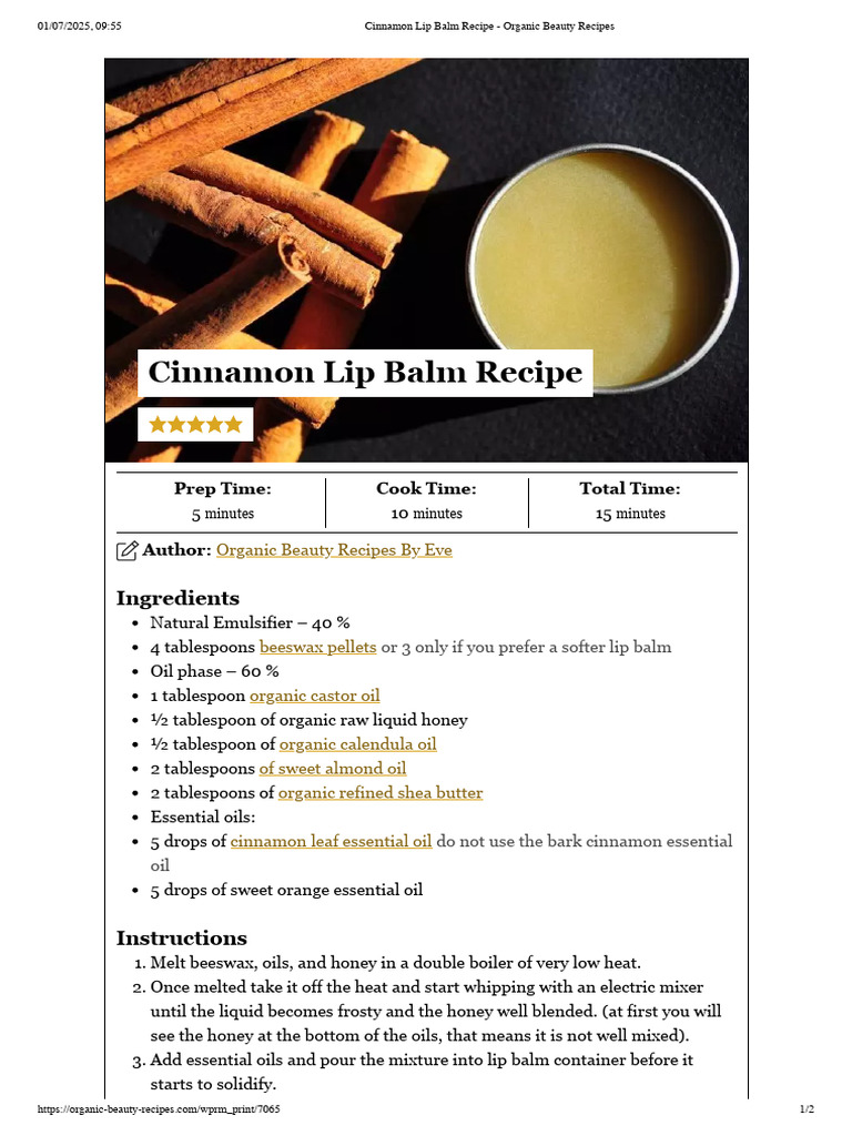 Cinnamon Lip Balm Recipe - Organic Beauty Recipes | PDF | Cinnamon | Foods