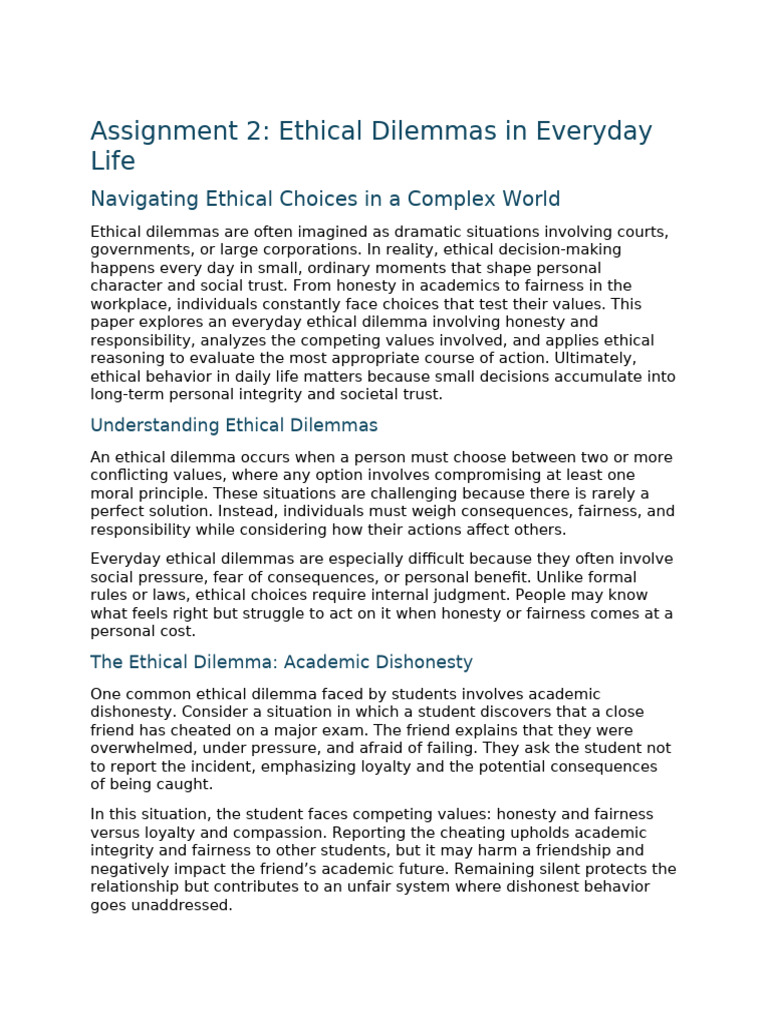 Assignment 1 Ethical Dilemmas in Everyday Life | PDF | Justice | Crime ...