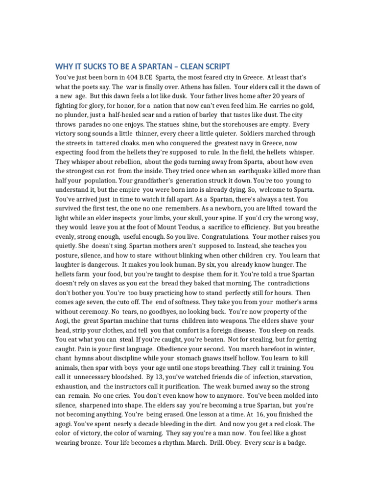 Why It Sucks to Be a Spartan – Clean Script | PDF | Sparta | Achaemenid ...