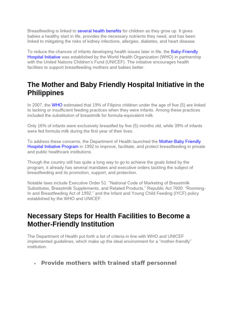 Mother Baby Friendly Initiative Hospital-Maya | PDF | Breastfeeding ...