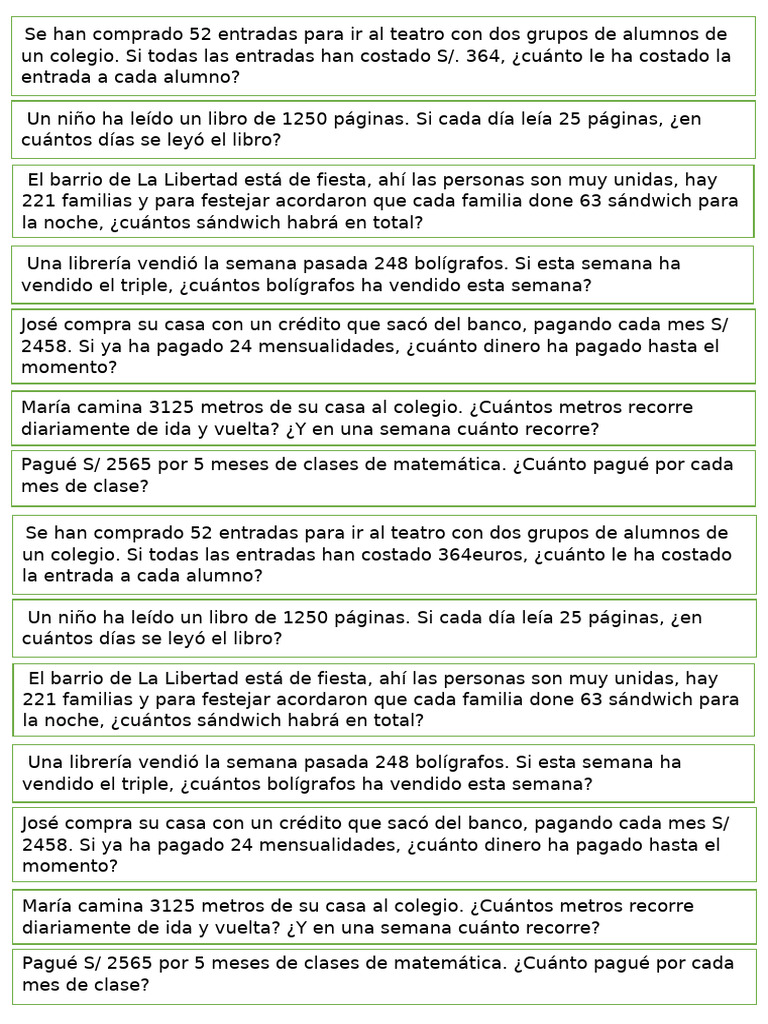 Problemas - 4° Grado | PDF