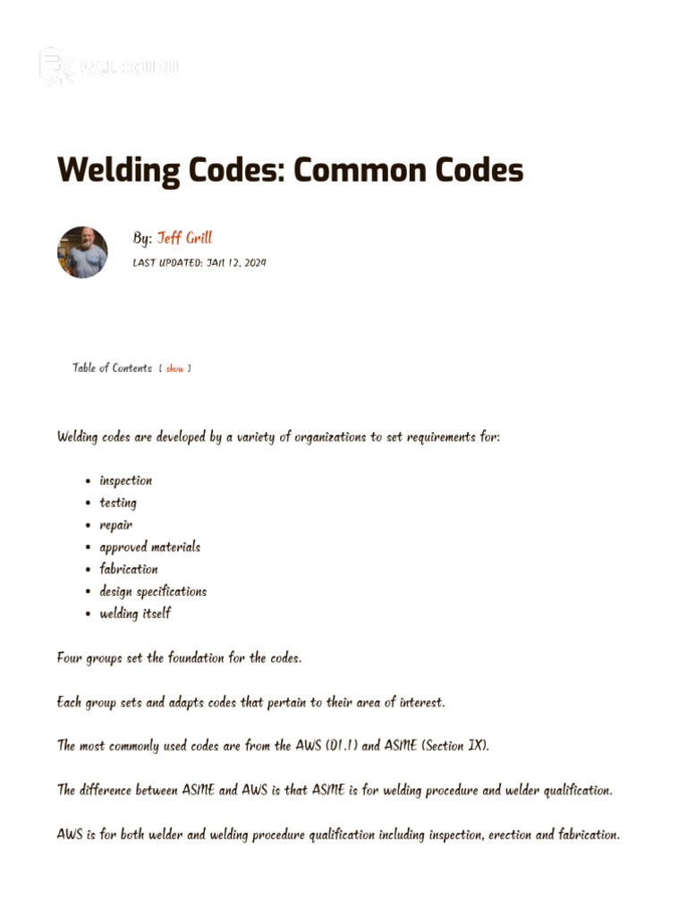 Welding Codes - Common Codes - Weld Guru | PDF | Welding | Construction