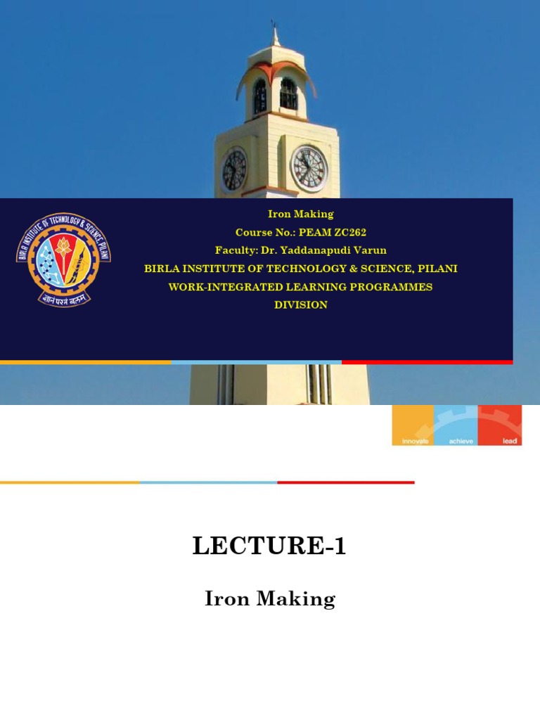 Iron Making - WILP - Lecture 1 - 13 | PDF | Steelmaking | Iron